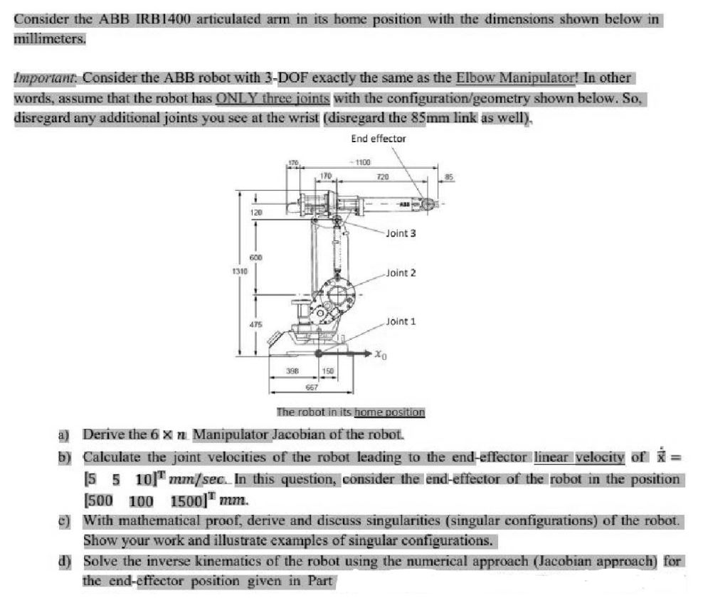 Solved Consider the ABB IRB1400 articulated arm in its home | Chegg.com