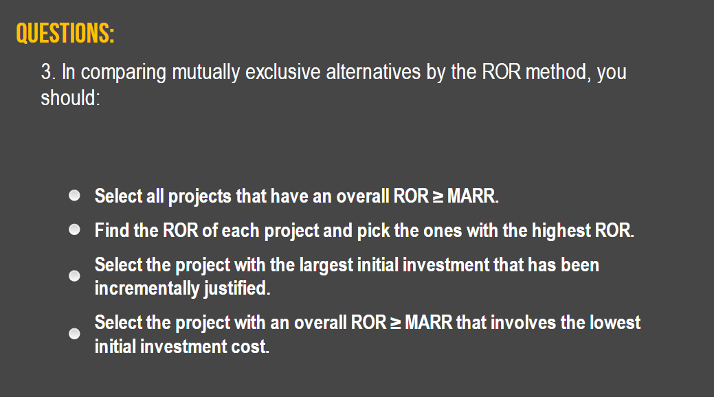 Solved Select all projects that have an overall ROR≥ | Chegg.com
