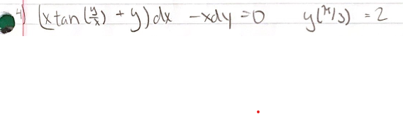 Solved Extan (7) + y) dx -xdy=0 y[^/3) = 2 | Chegg.com