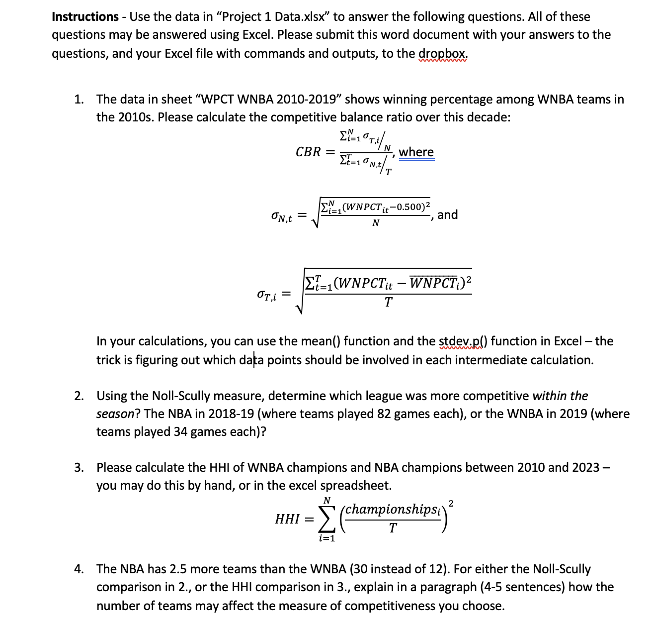 Solved Instructions - ﻿Use the data in "Project 1 | Chegg.com