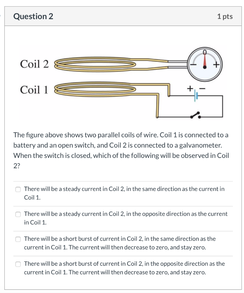 Solved Question 2 1 pts Coil 2 Coil 1 The figure above shows | Chegg.com