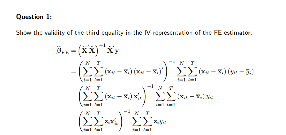 Solved Show the validity of the third equality in the IV | Chegg.com