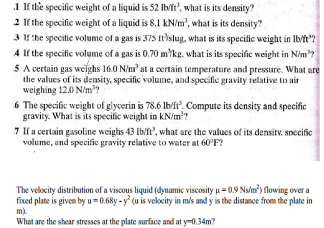 Solved .1 If the specific weight of a liquid is 52 lb/ft', | Chegg.com
