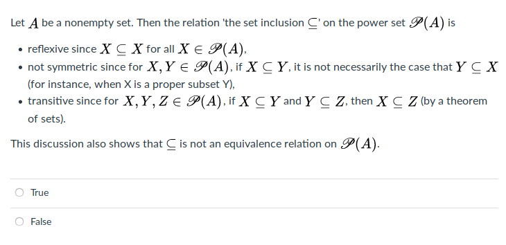 Solved Let A be a nonempty set. Then the relation the set | Chegg.com