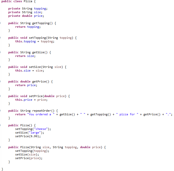 Solved Using the Pizza class from last unit, modify the | Chegg.com