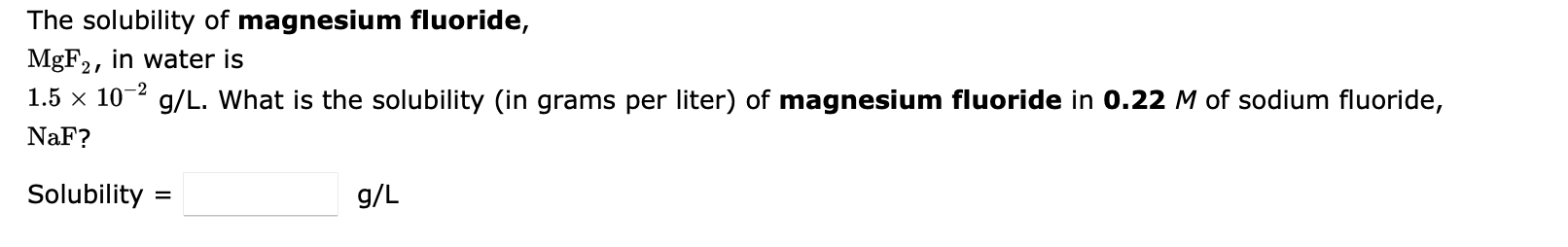 Solved The solubility of magnesium fluoride, MgF2, in water | Chegg.com