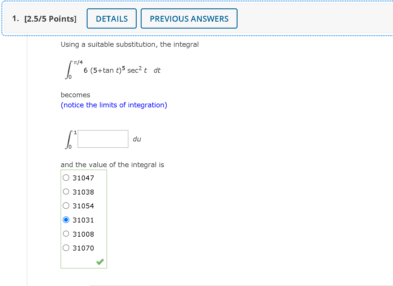 Solved Using a suitable substitution, the integral | Chegg.com