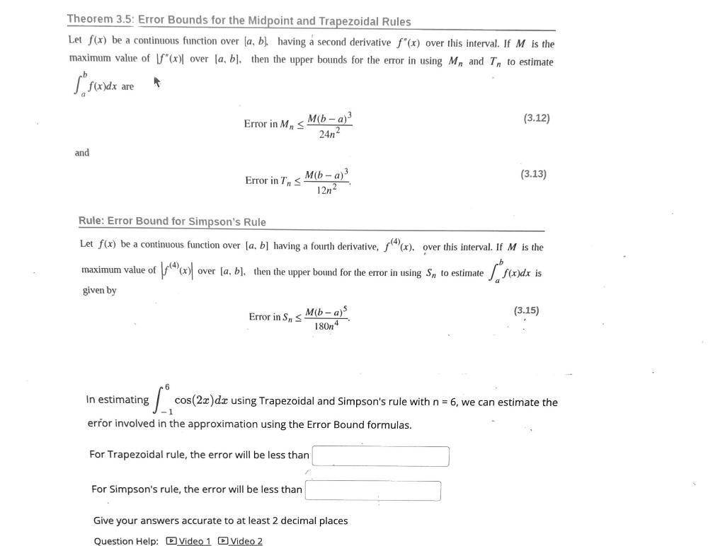Solved Theorem 3.5: Error Bounds for the Midpoint and | Chegg.com
