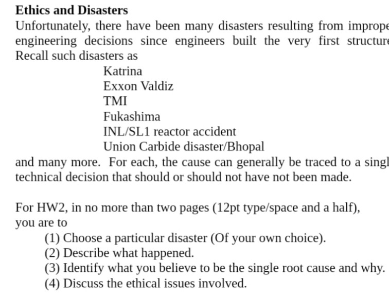 Solved Ethics and Disasters Unfortunately, there have been | Chegg.com