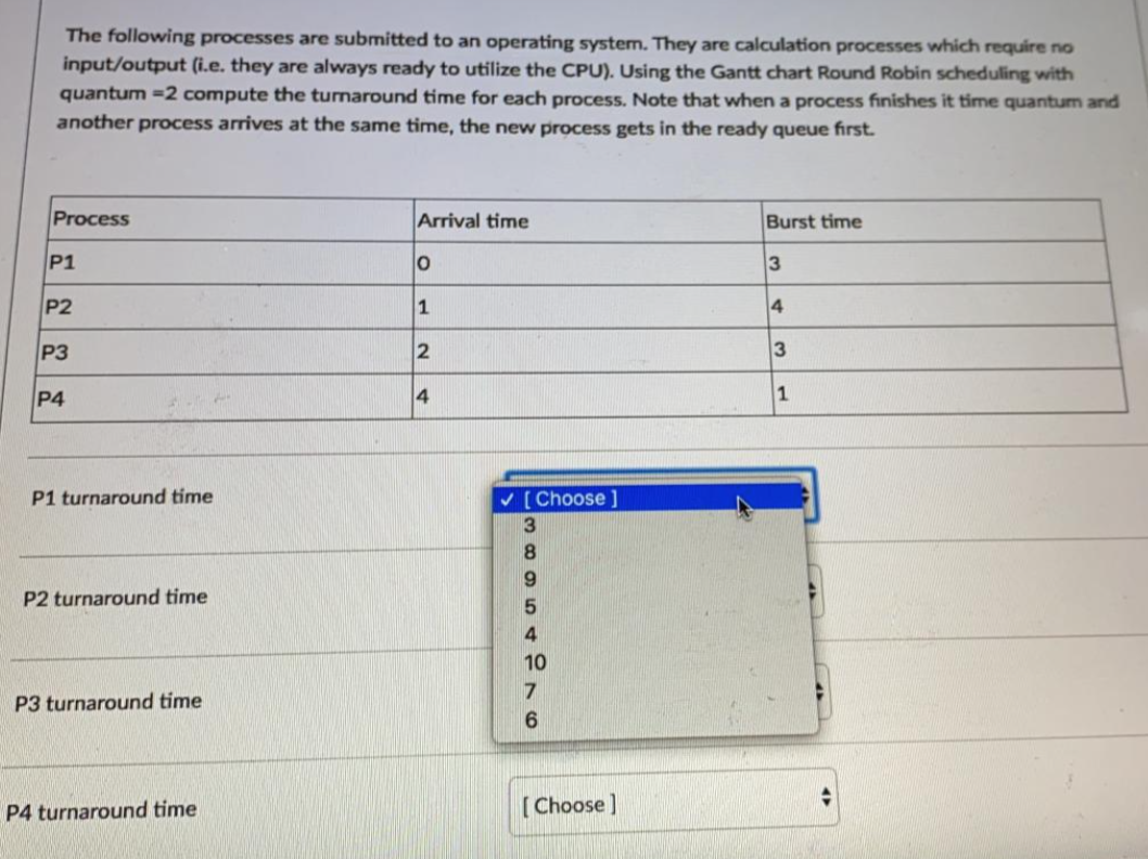 Solved The following processes are submitted to an operating | Chegg.com