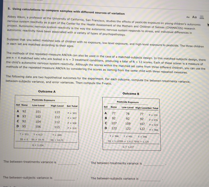 Solved 5. Using calculations to compare samples with | Chegg.com