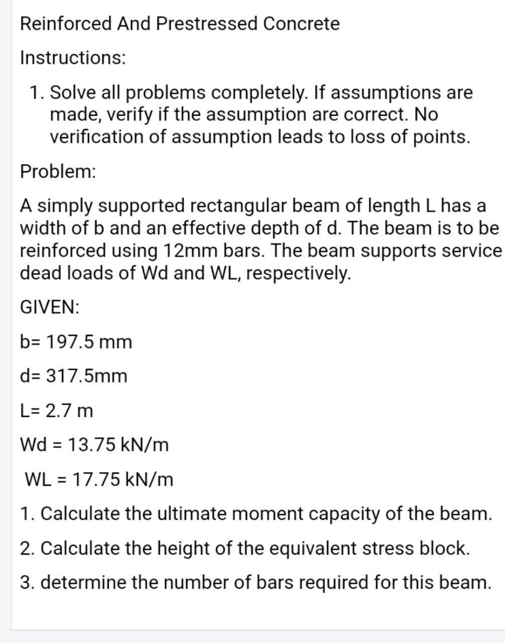 Solved Reinforced And Prestressed Concrete Instructions: 1. | Chegg.com