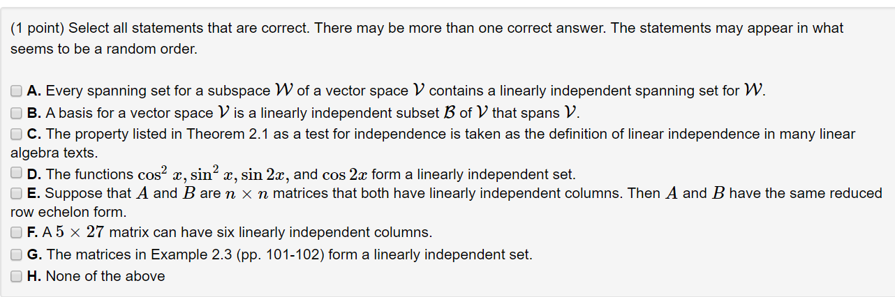 Solved (1 point) Select all statements that are correct. | Chegg.com