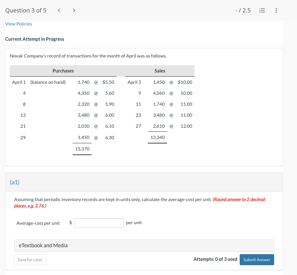 Solved Current Attempt in Progress Novak Company's record of | Chegg.com