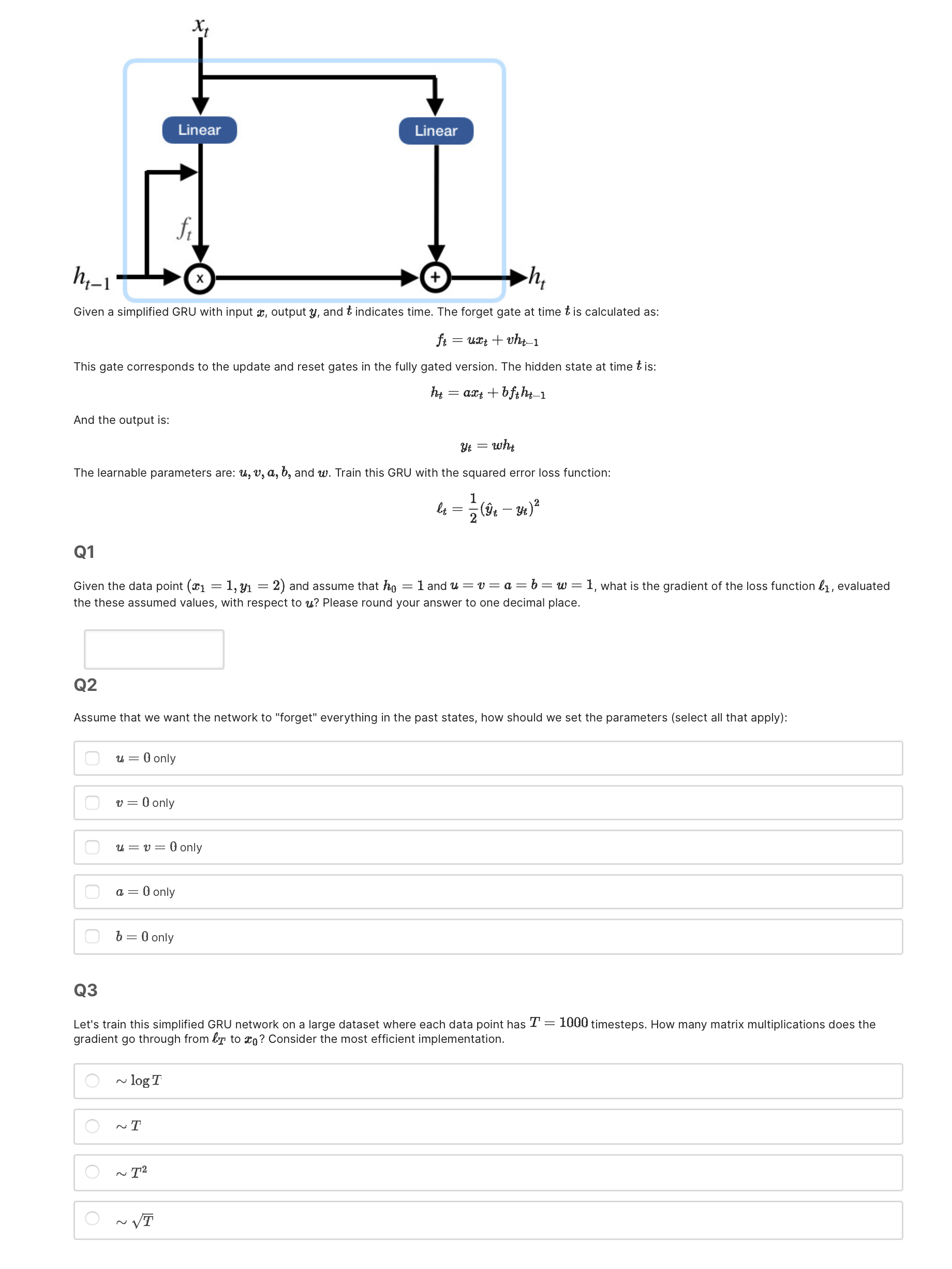 Solved Given A Simplified Gru With Input X Output Y And T