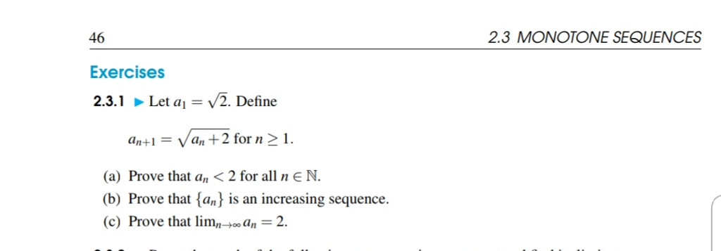 Solved 2.3 MONOTONE SEQUENCES 46 Exercises 2.3.1 Let av2. | Chegg.com