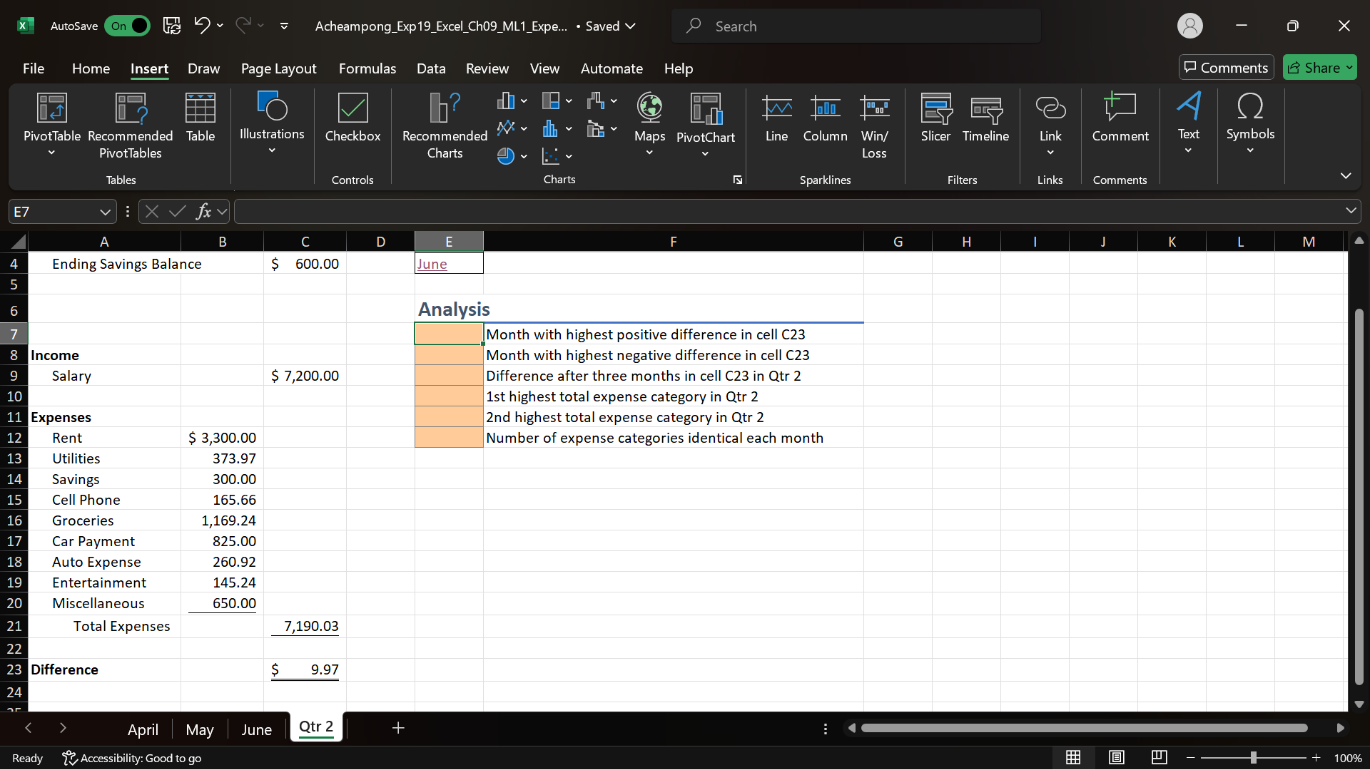 Solved Step 7: Next, you want to insert a SUM function with | Chegg.com