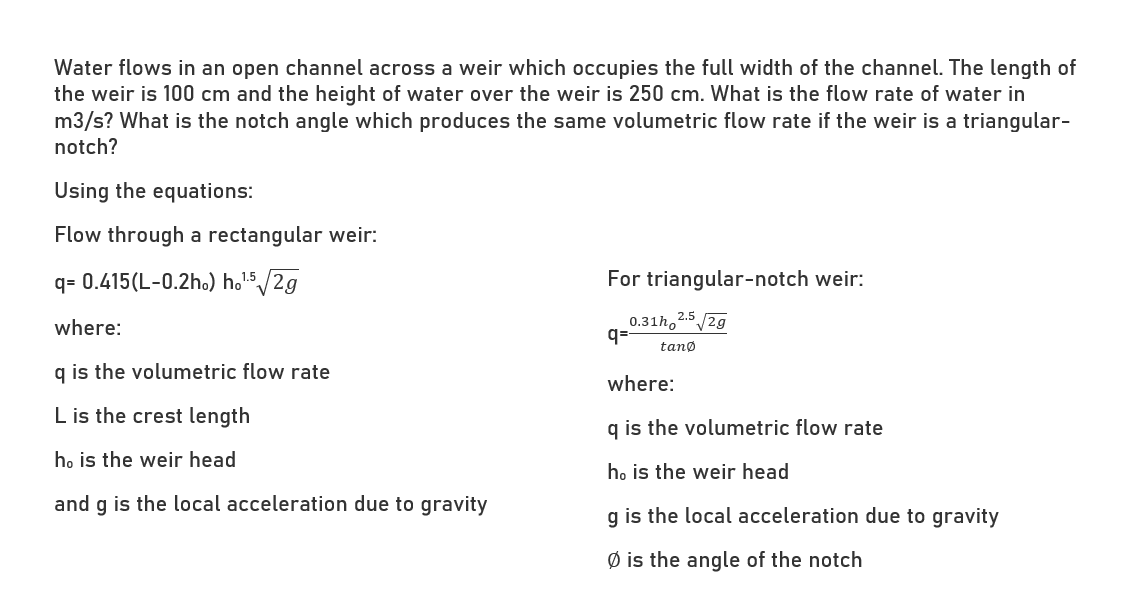 Solved Water flows in an open channel across a weir which | Chegg.com