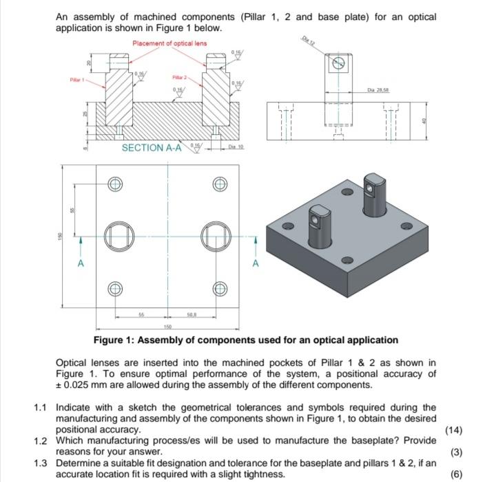 Solved An assembly of machined components (Pillar 1, 2 and | Chegg.com