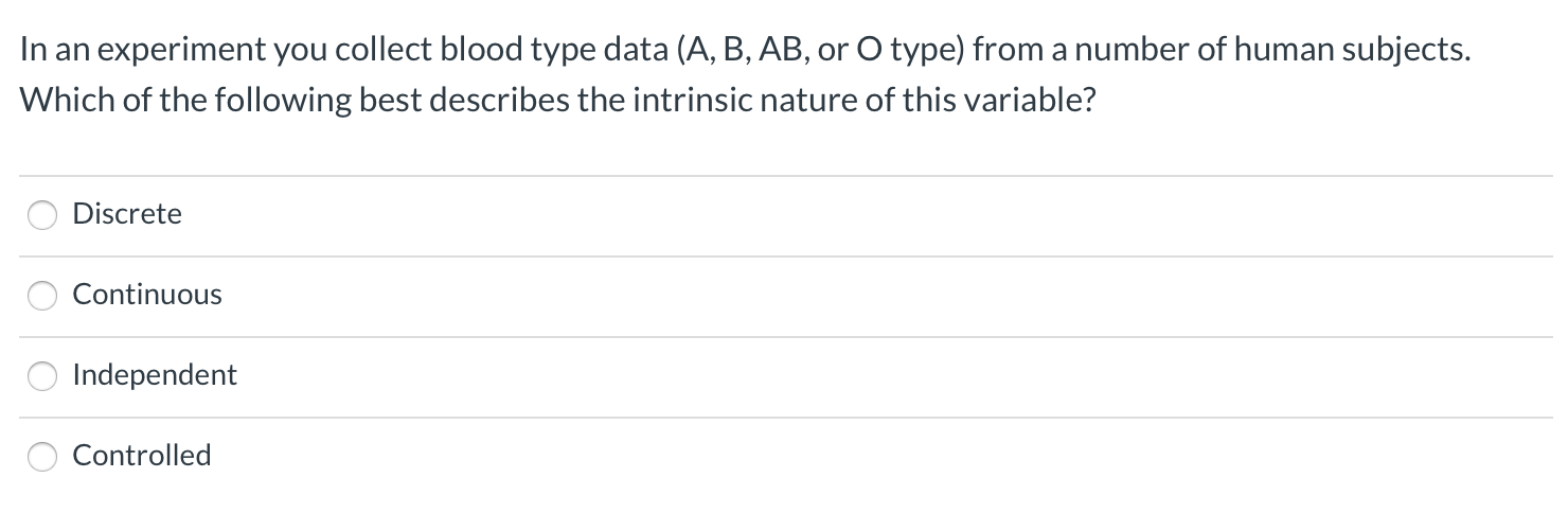 Solved In an experiment you collect blood type data (A, B, | Chegg.com