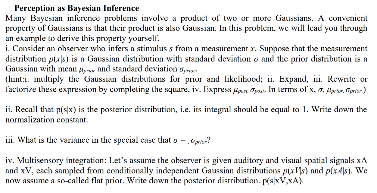 Perception as Bayesian Inference Many Bayesian | Chegg.com