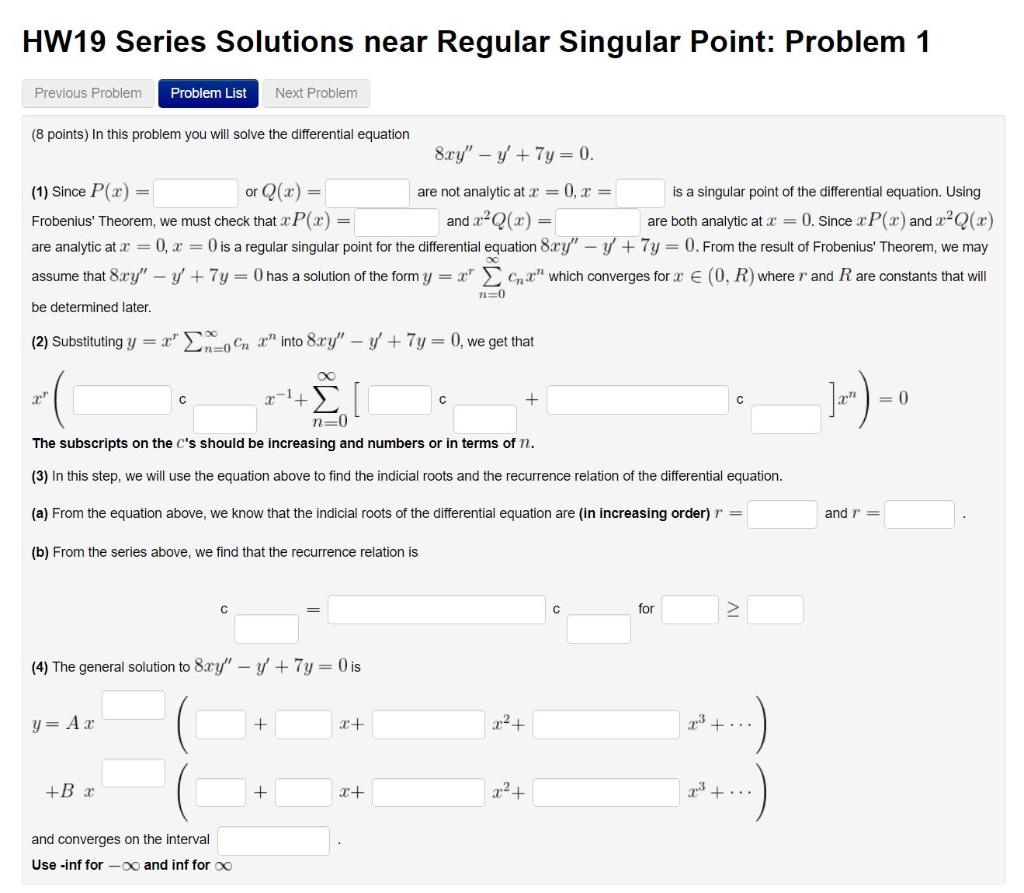 Solved HW19 Series Solutions near Regular Singular Point: | Chegg.com