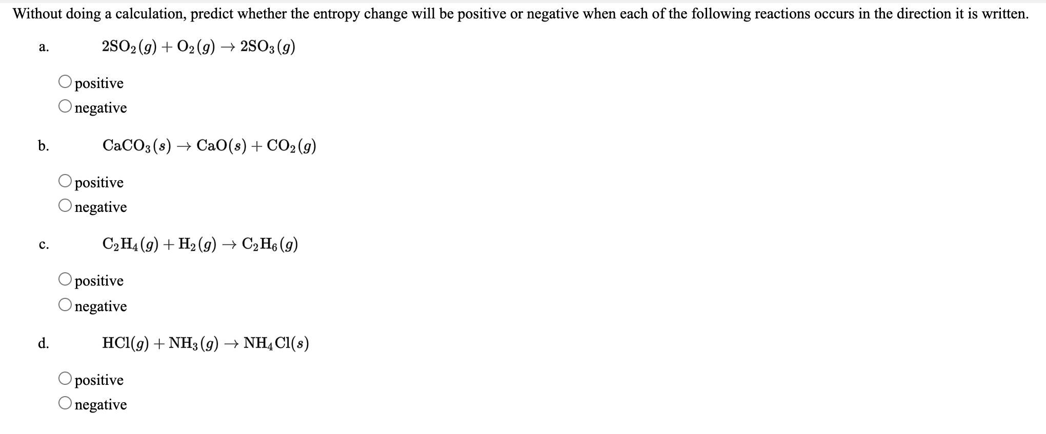 Solved Without doing a calculation, predict whether the | Chegg.com
