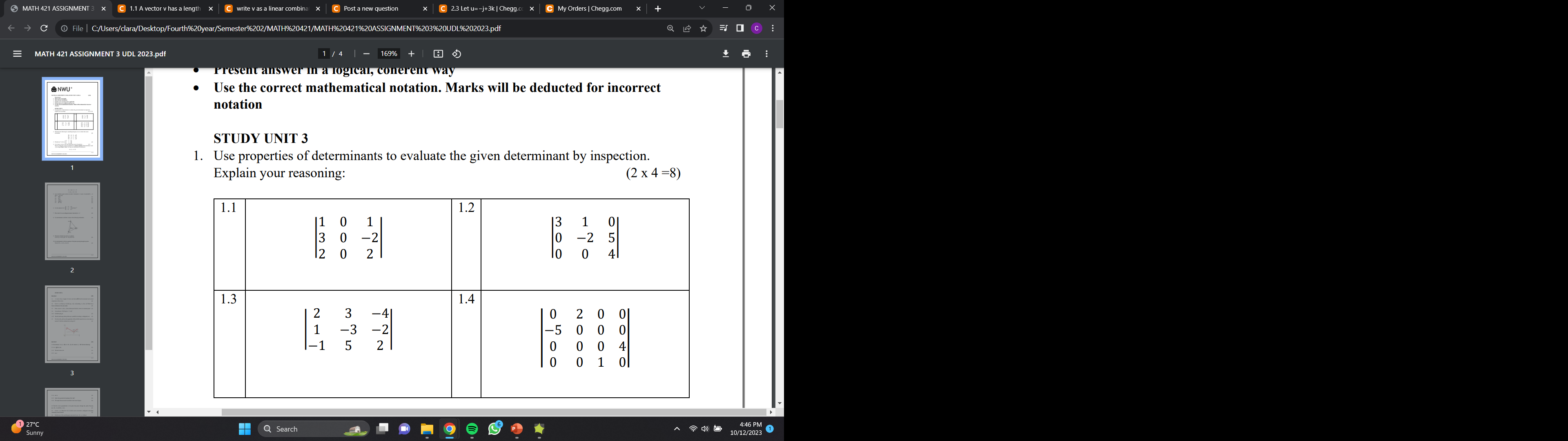 Solved Use the correct mathematical notation. Marks will be | Chegg.com