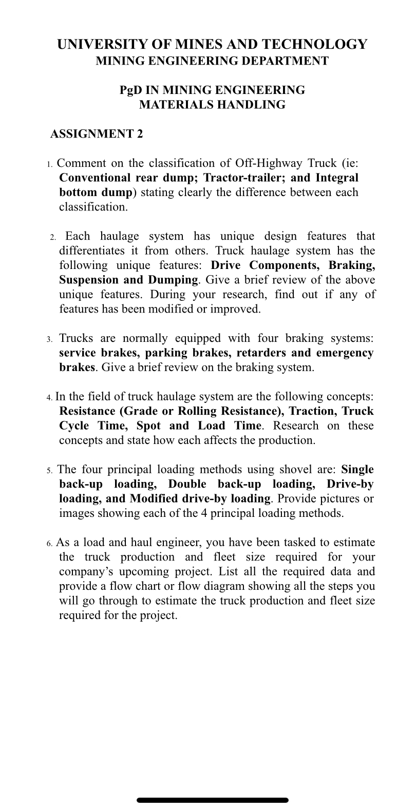Solved MINING ENGINEERING DEPARTMENT PgD IN MINING | Chegg.com
