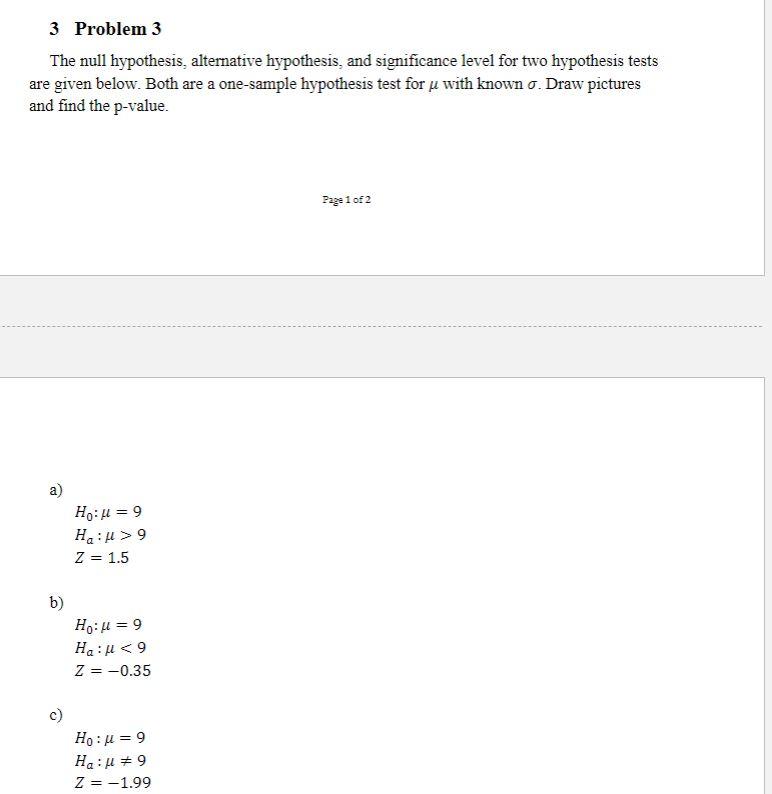 Solved 3 Problem 3 The null hypothesis, alternative | Chegg.com