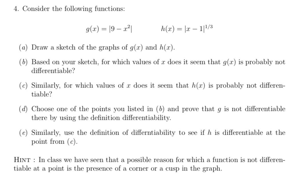 Solved 4. Consider the following functions: | Chegg.com