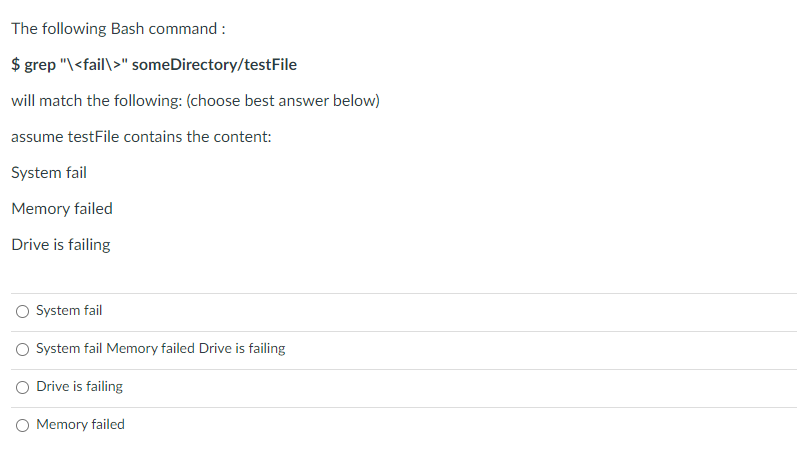 Solved The following Bash command: $ grep "\" some | Chegg.com