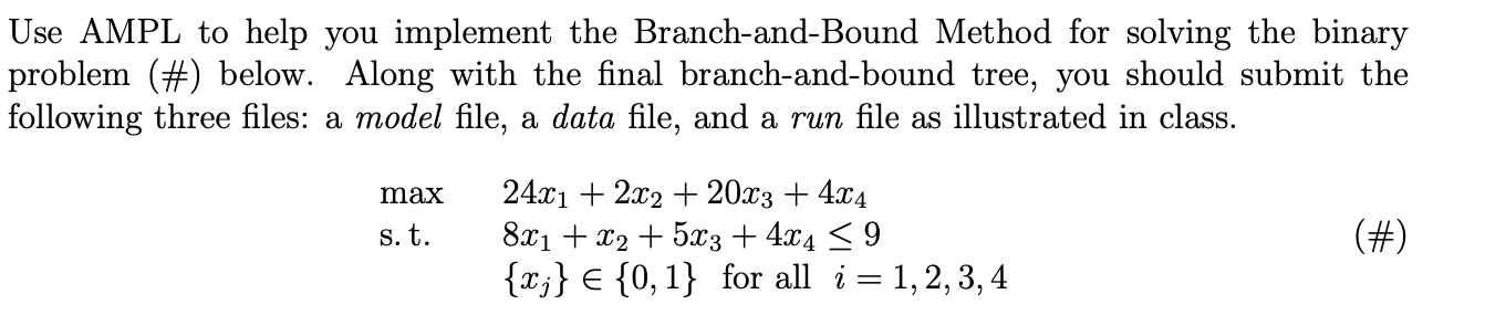 Use AMPL to help you implement the Branch-and-Bound | Chegg.com