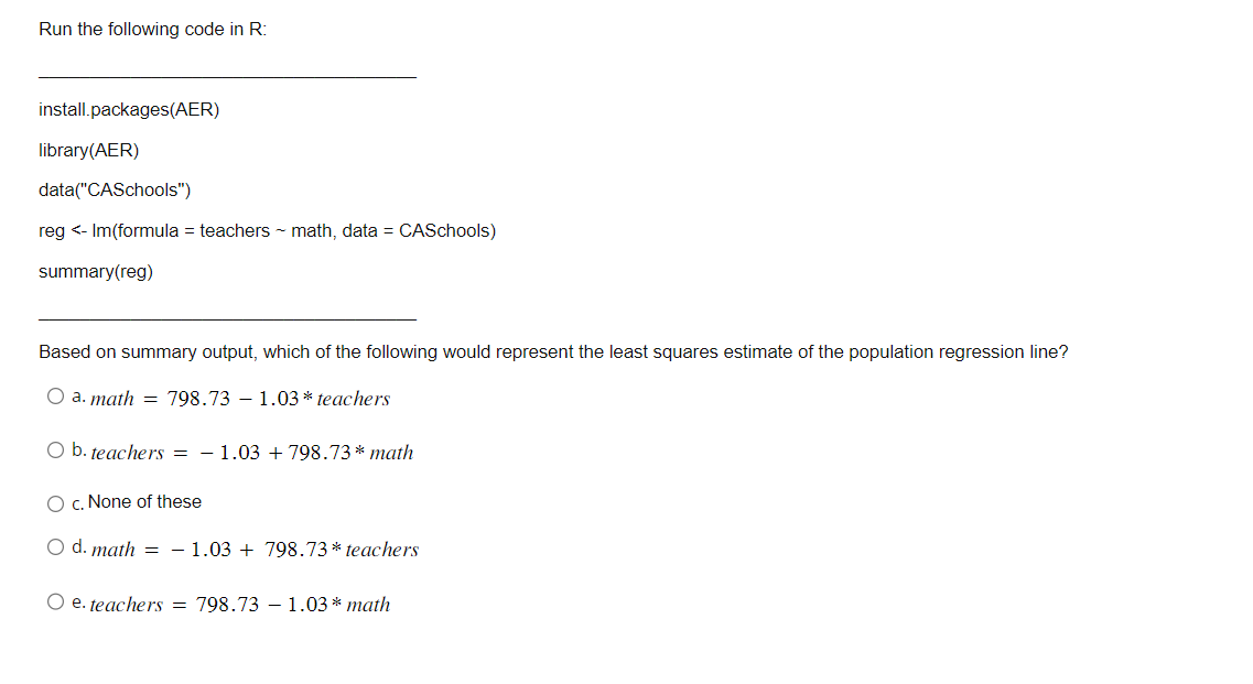 Solved Run the following code in R : install.packages(AER) | Chegg.com