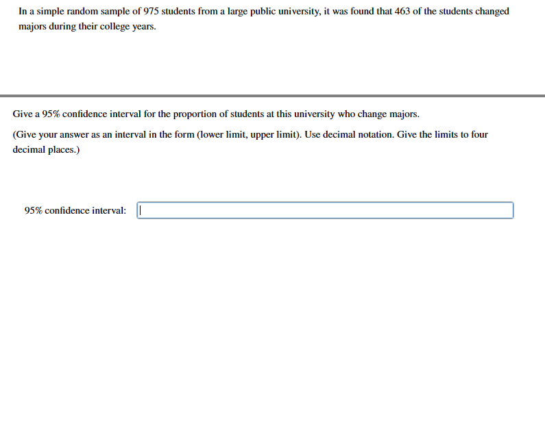 Solved In a simple random sample of 975 students from a | Chegg.com