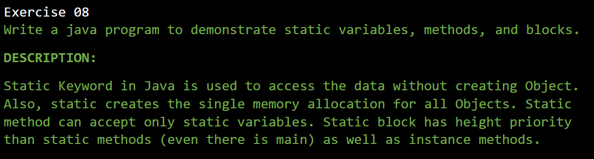 Solved Exercise 07 Write a java program for the following | Chegg.com