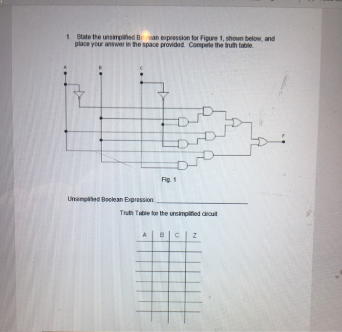 1. State the unsimplified Boolean expression for | Chegg.com
