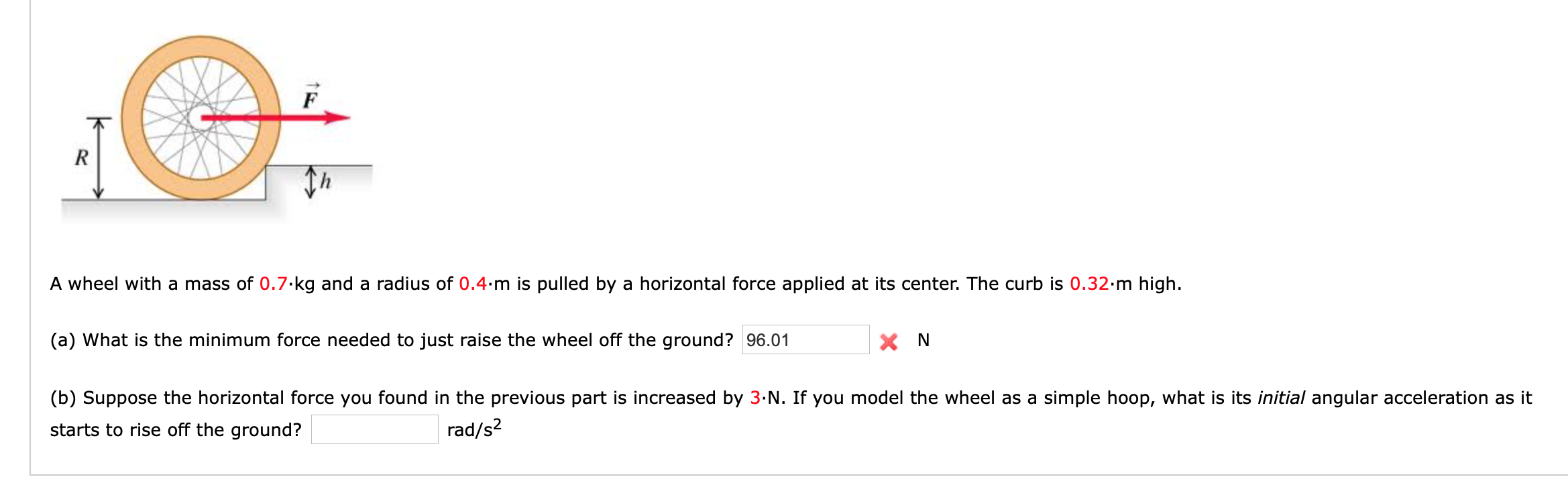 Solved T A wheel with a mass of 0.7.kg and a radius of 0.4.m | Chegg.com