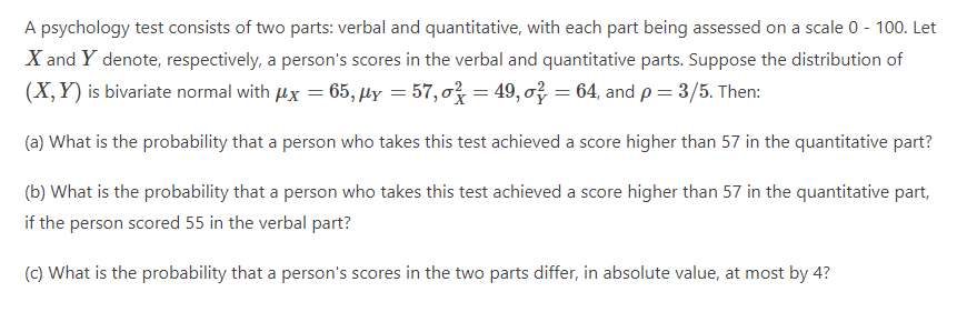 Solved A psychology test consists of two parts: verbal and | Chegg.com