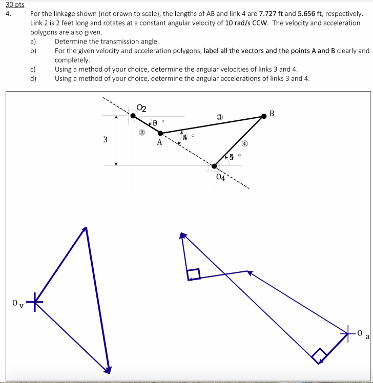 Solved 30 pts 4. For the linkage shown (not drawn to scale), | Chegg.com