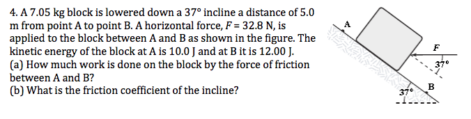 Solved 4. A 7.05 kg block is lowered down a 37° incline a | Chegg.com