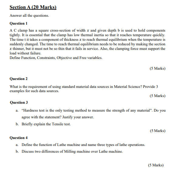 Solved Section A (20 Marks) Answer all the questions. | Chegg.com