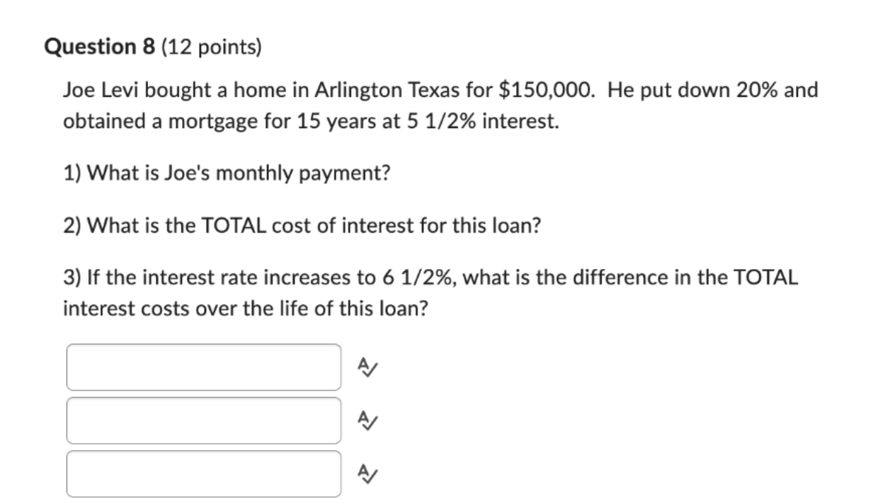 Solved Question 8 (12 points) Joe Levi bought a home in | Chegg.com