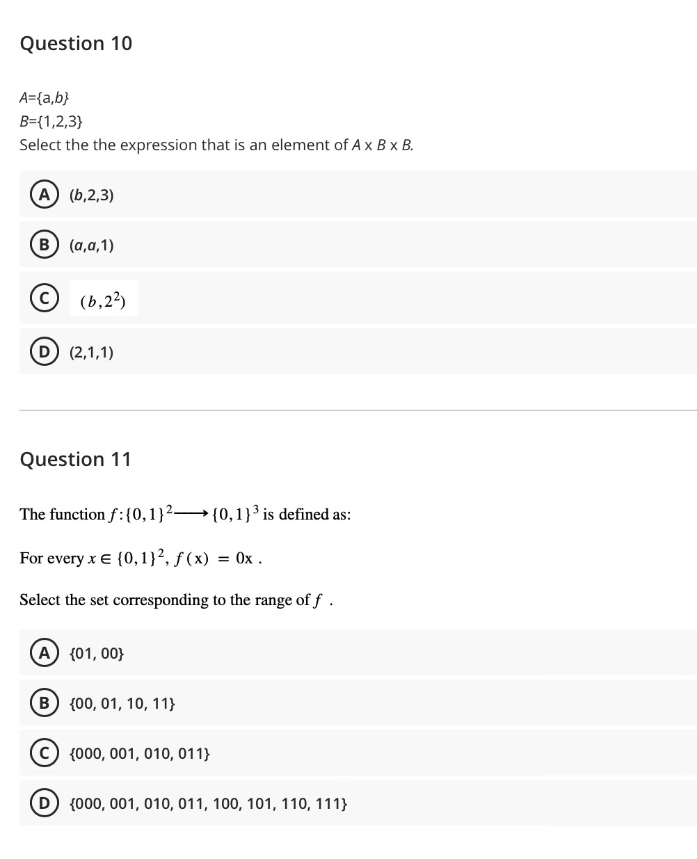 Solved A={a,b}B={1,2,3} Select the the expression that is an | Chegg.com