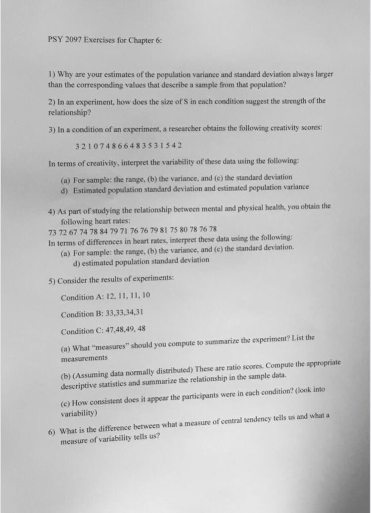 Solved PSY 2097 Exercises for Chapter 6: 1) Why are your | Chegg.com