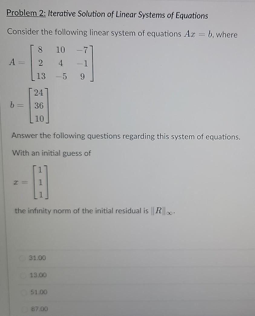 Solved Problem 2 Iterative Solution Of Linear Systems Of 3222