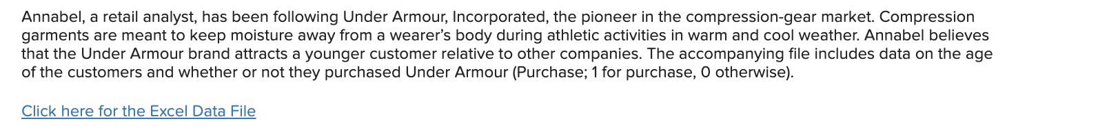Solved Annabel, a retail analyst, has been following Under | Chegg.com