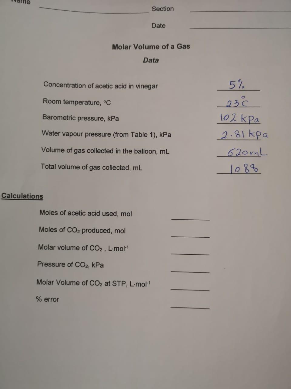 Solved The carbon dioxide gas used in this experiment is | Chegg.com