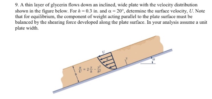 Solved 9. A thin layer of glycerin flows down an inclined, | Chegg.com