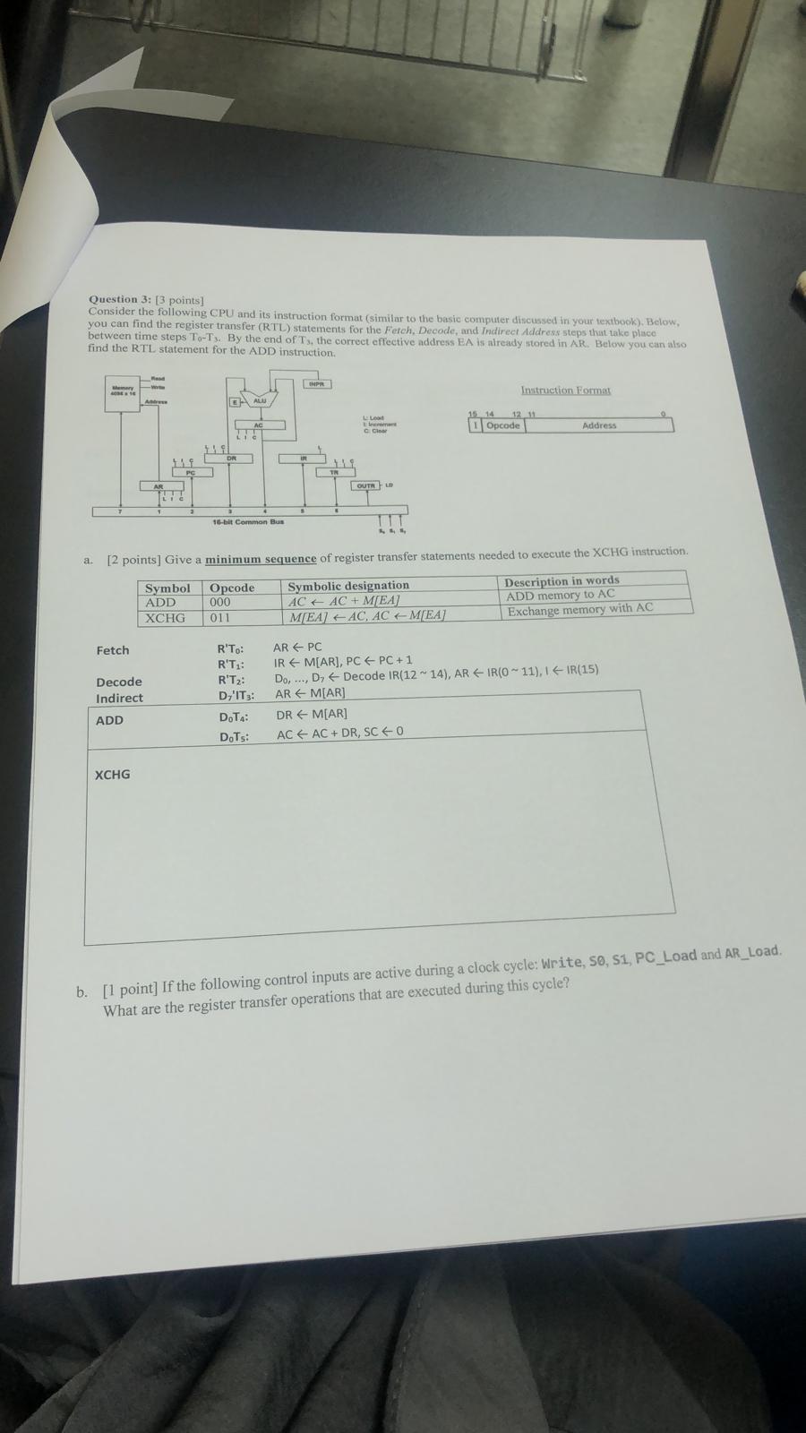 Solved Question 3: [3 points) Consider the following CPU and | Chegg.com
